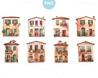 Watercolor Painting Set of Cute Cartoon Townhouses Isolated on - Etsy