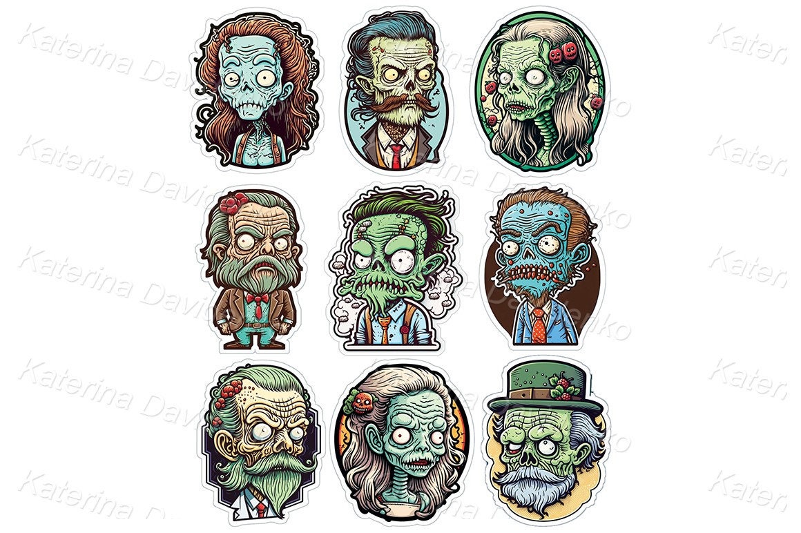 Cartoon Zombie PNG Clipart Set Printable Stickers Halloween - Etsy