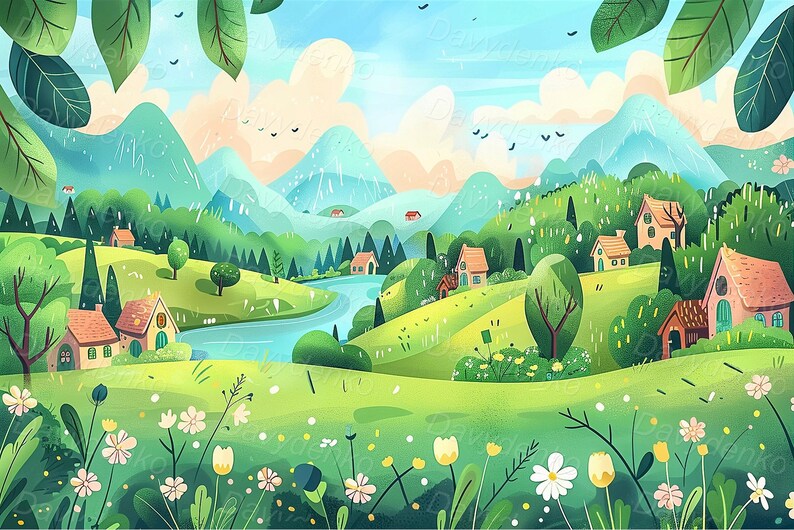 Set of Cartoon Background for Product Previews. Cartoon Landscapes for ...