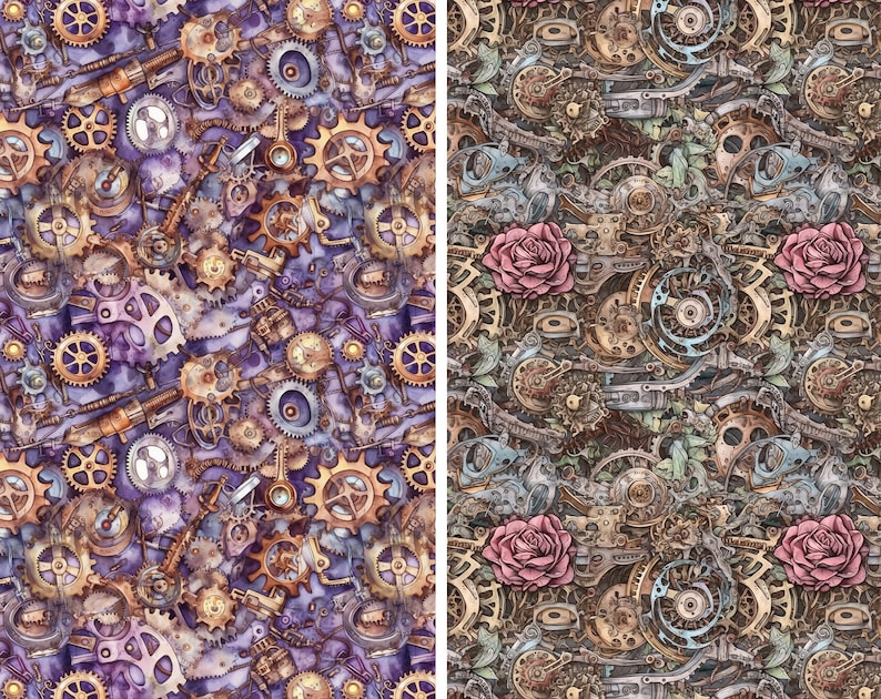 Set of Whimsical Steampunk Seamless Patterns With Gears. - Etsy
