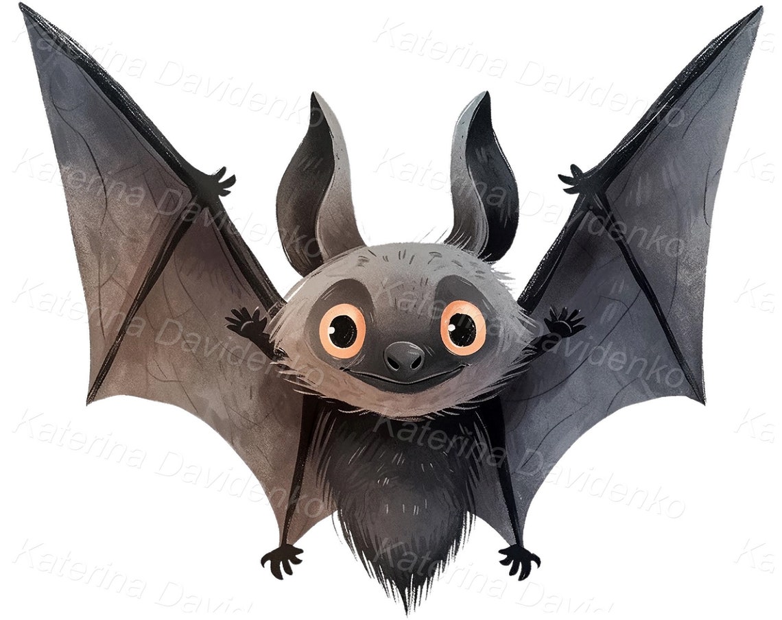 Watercolor PNG Clipart Set of Cute Cartoon Flying Bat. Funny - Etsy