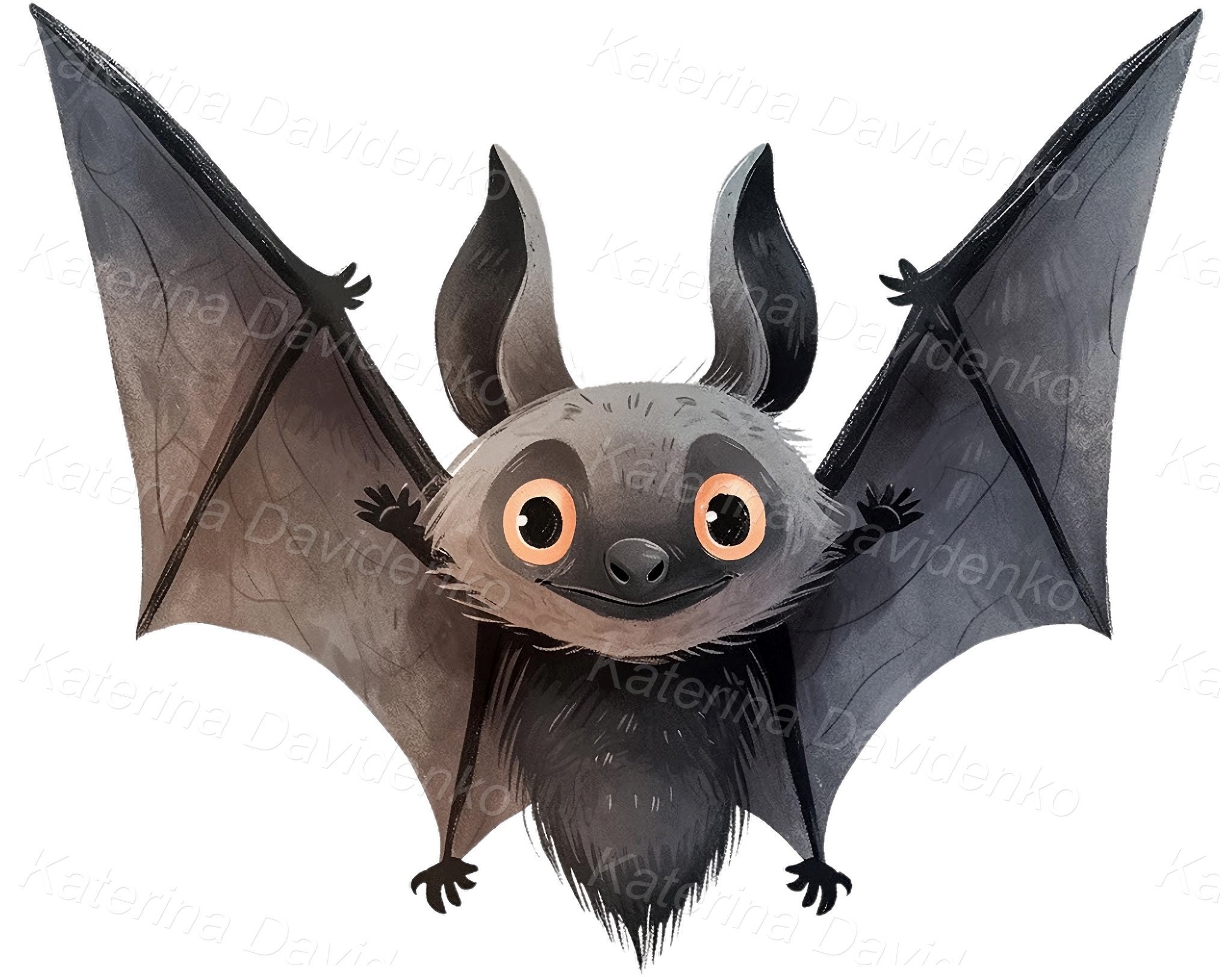 Watercolor PNG Clipart Set of Cute Cartoon Flying Bat. Funny Bat ...