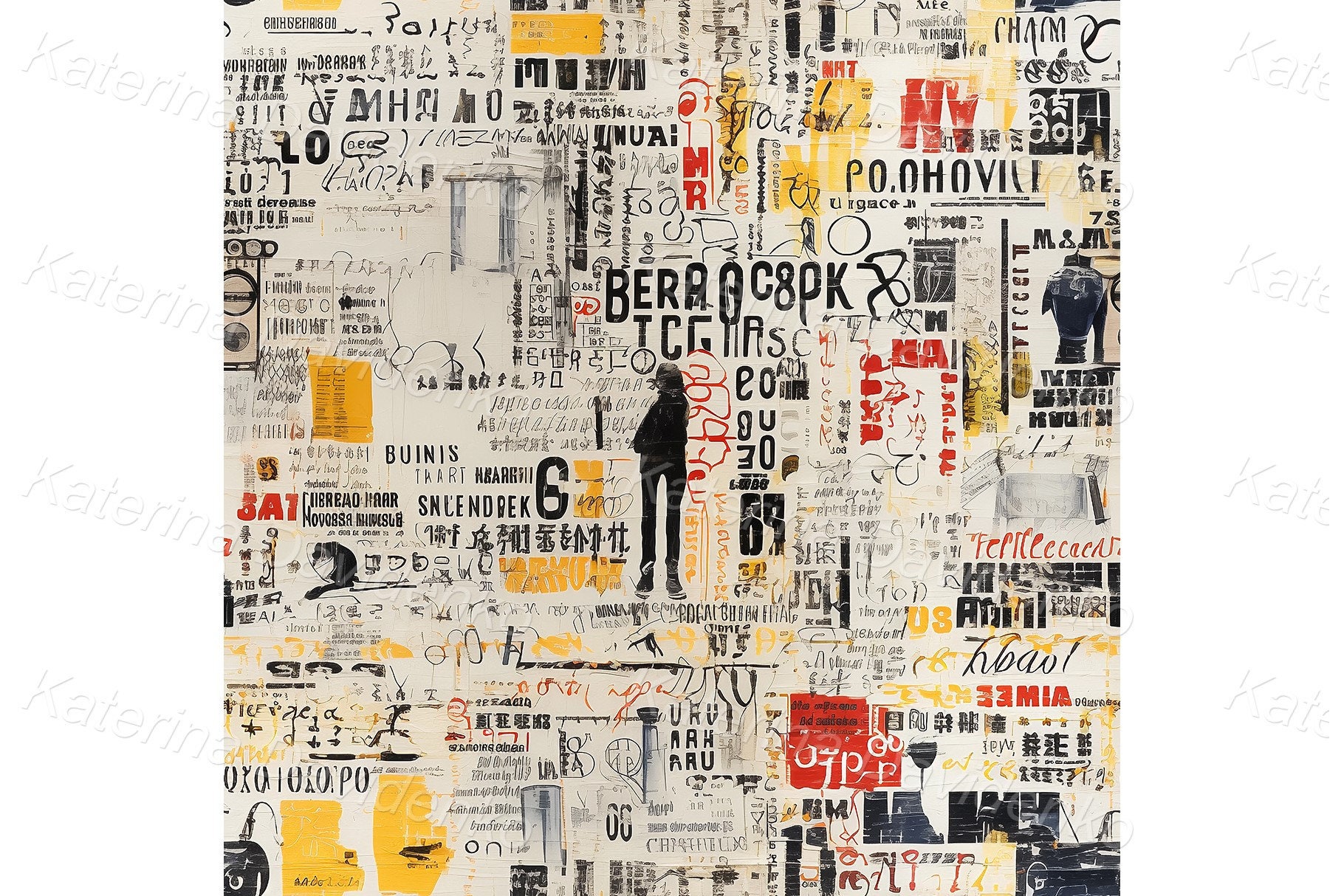 Seamless Patterns With Collages of Newspapers or Magazine. Calligraphic ...