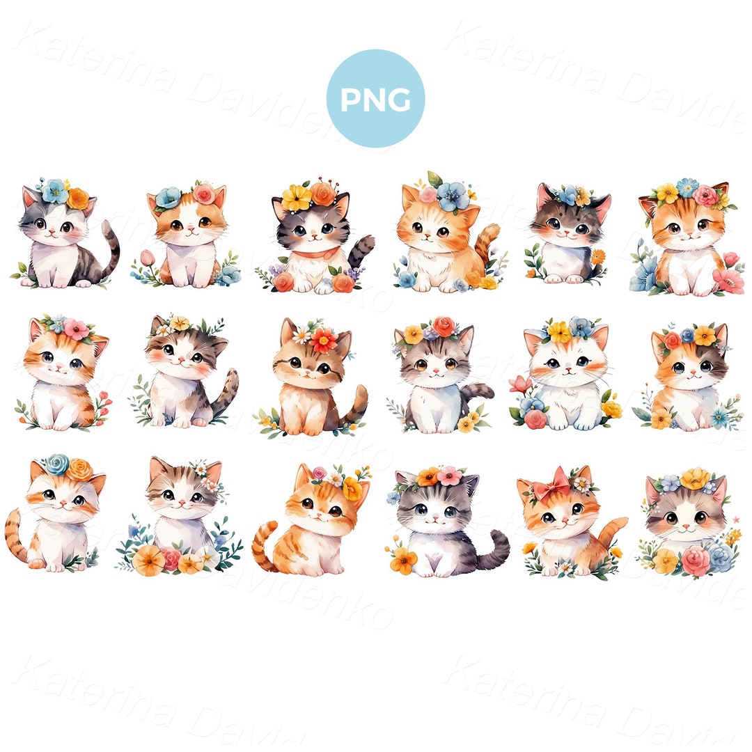 Watercolor Cute Cats Clipart Collection of Kittens With - Etsy