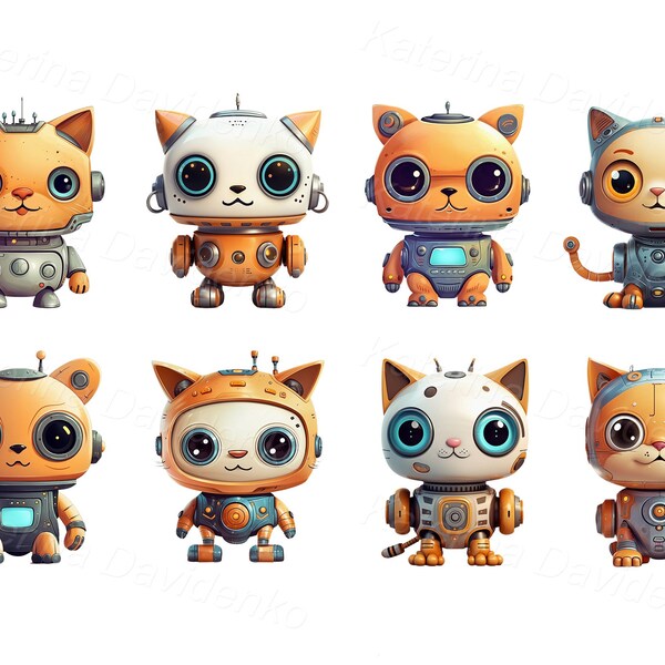 Cyborg Cat Clipart - Etsy