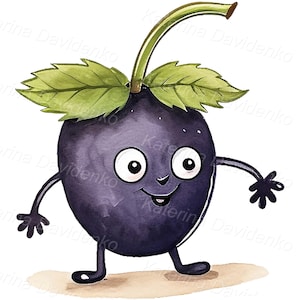 Funny Cartoon Berries With Eyes Clipart Set, Cute Fruits PNG Clip Art ...