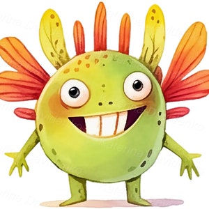Collection of Cute Cartoon Monsters Stickers, Watercolor Funny Monsters ...