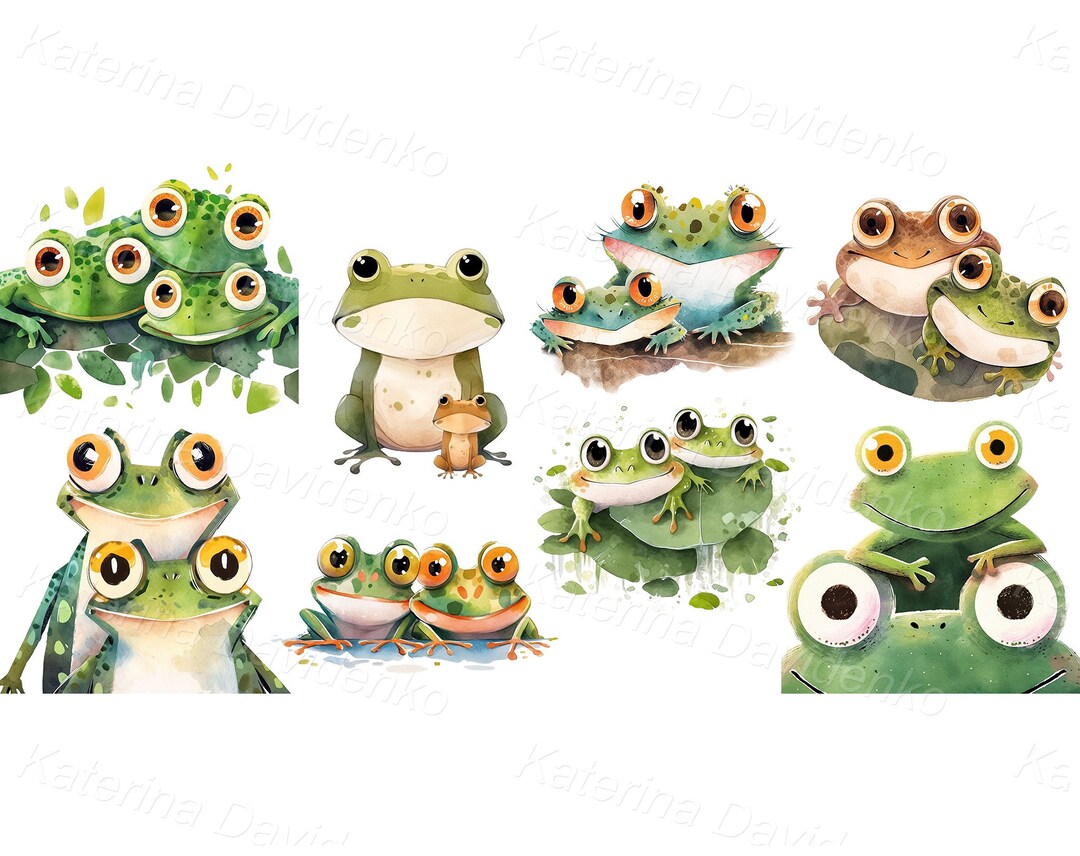 Collection of Cute Cartoon Frog Families PNG Clipart. Funny Mother Frog ...