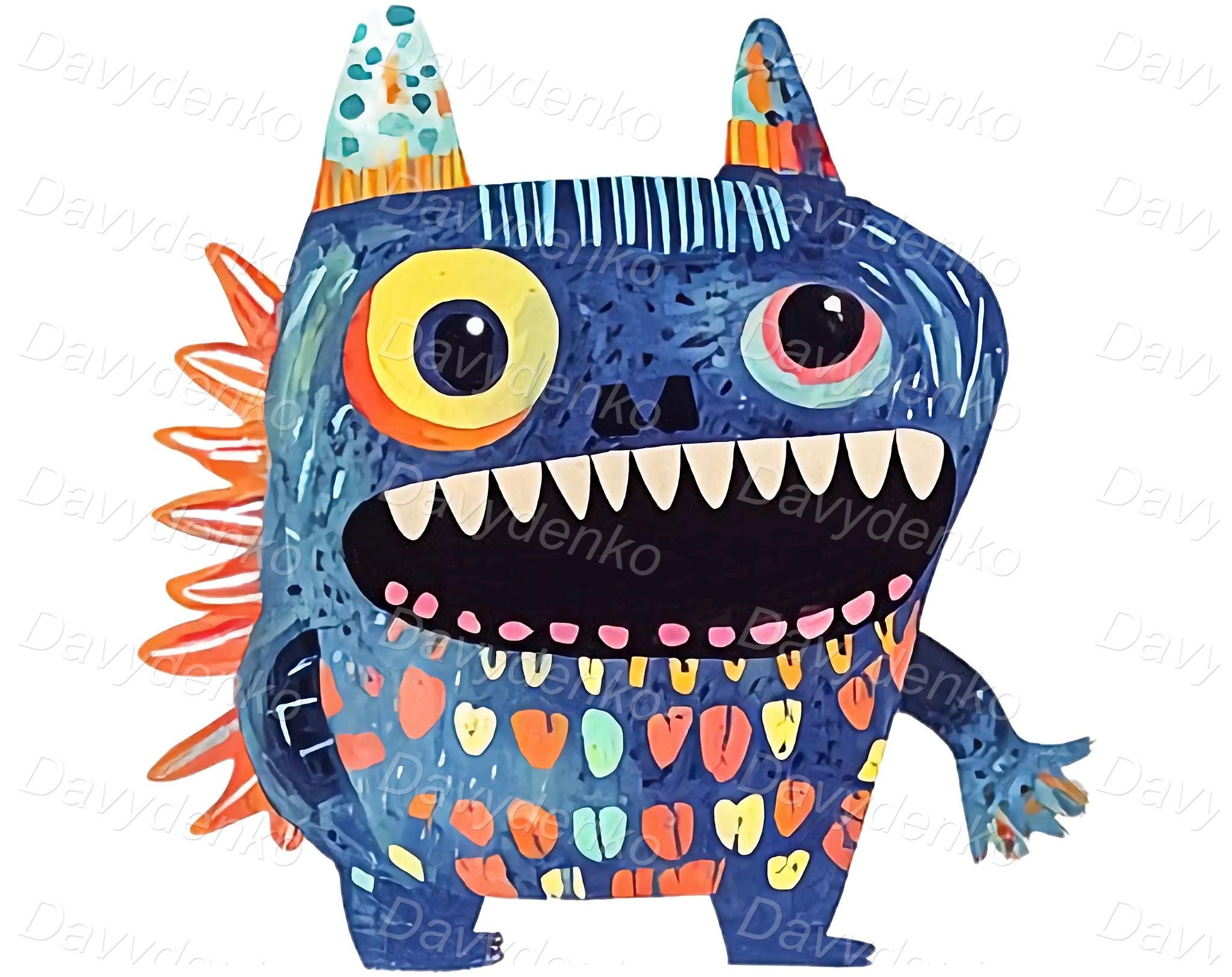 Cartoon Monster Clipart Set, Transparent PNG Files, Watercolor ...