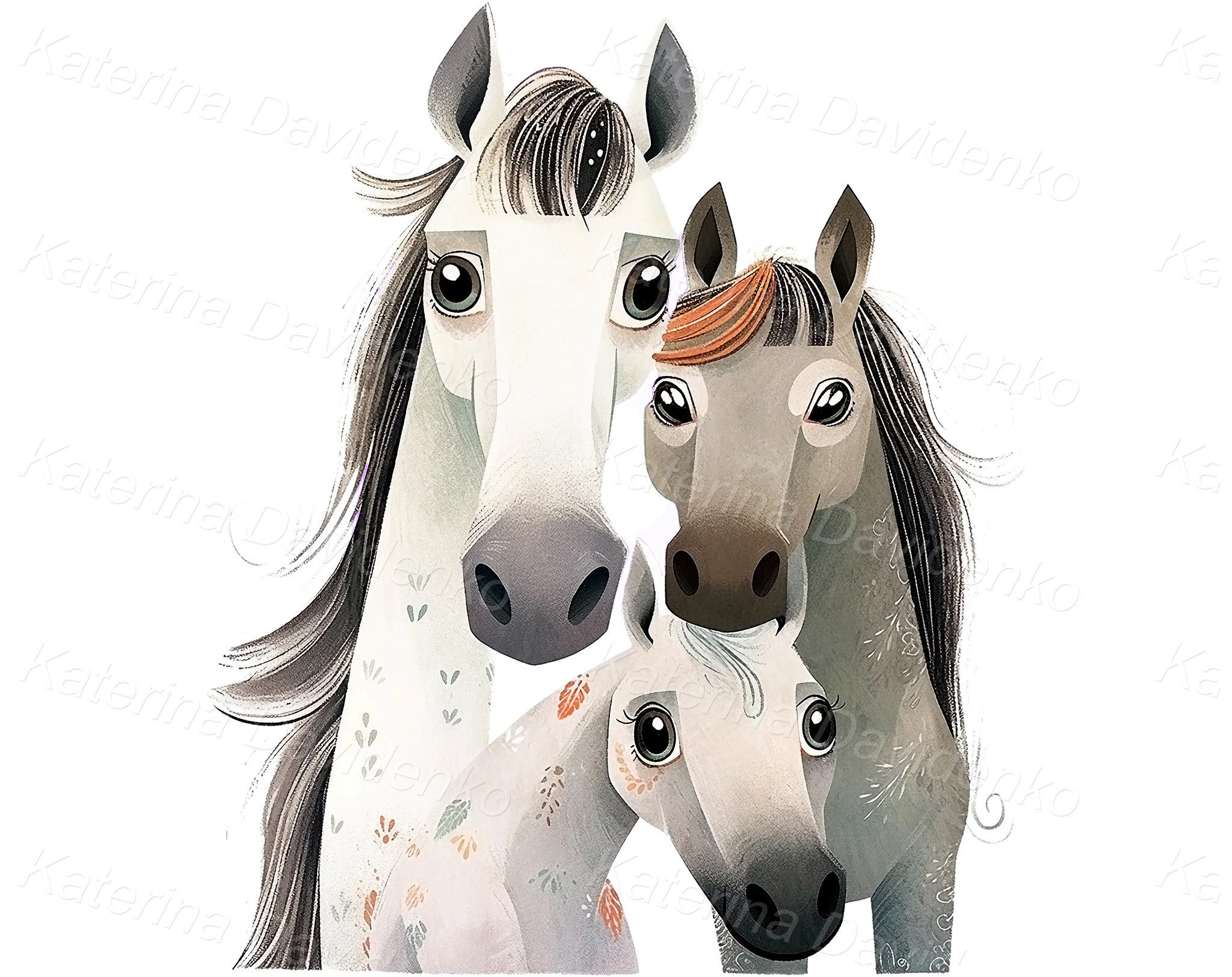 Cute Cartoon Horses PNG Clipart. Printable Animals Stickers, Portrait ...