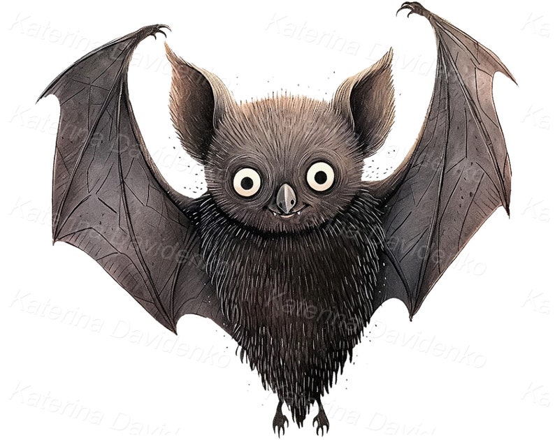Watercolor PNG Clipart Set of Cute Cartoon Flying Bat. Funny Bat ...