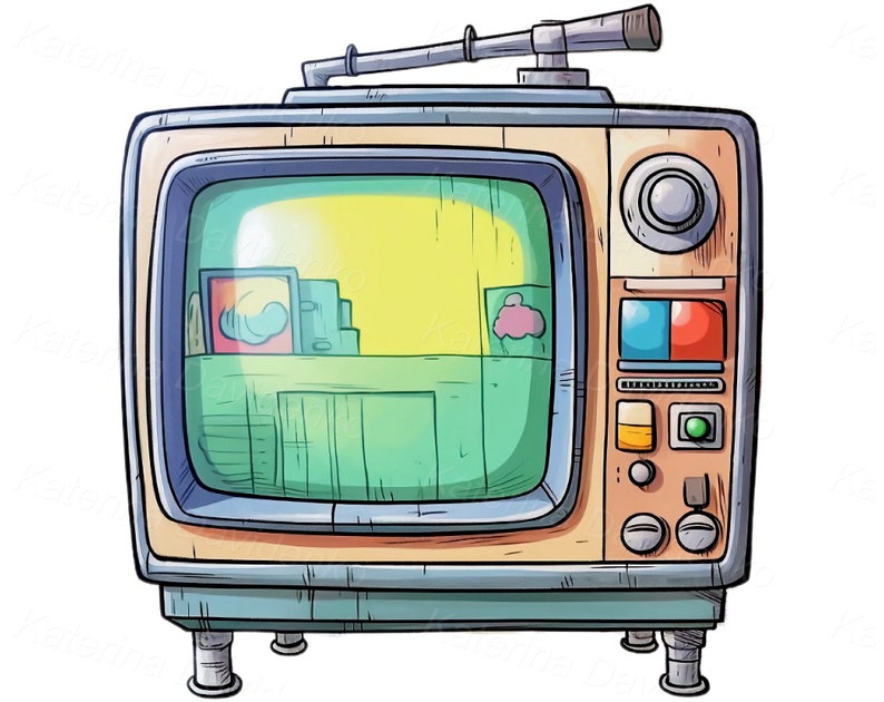 Cartoon Set of Retro Tv Icons, Vintage TV Stickers, Television PNG ...