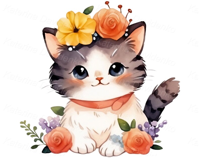 Watercolor Cute Cats Clipart Collection of Kittens With - Etsy