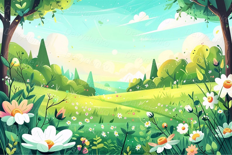 Set of Cartoon Background for Product Previews. Cartoon Landscapes for ...