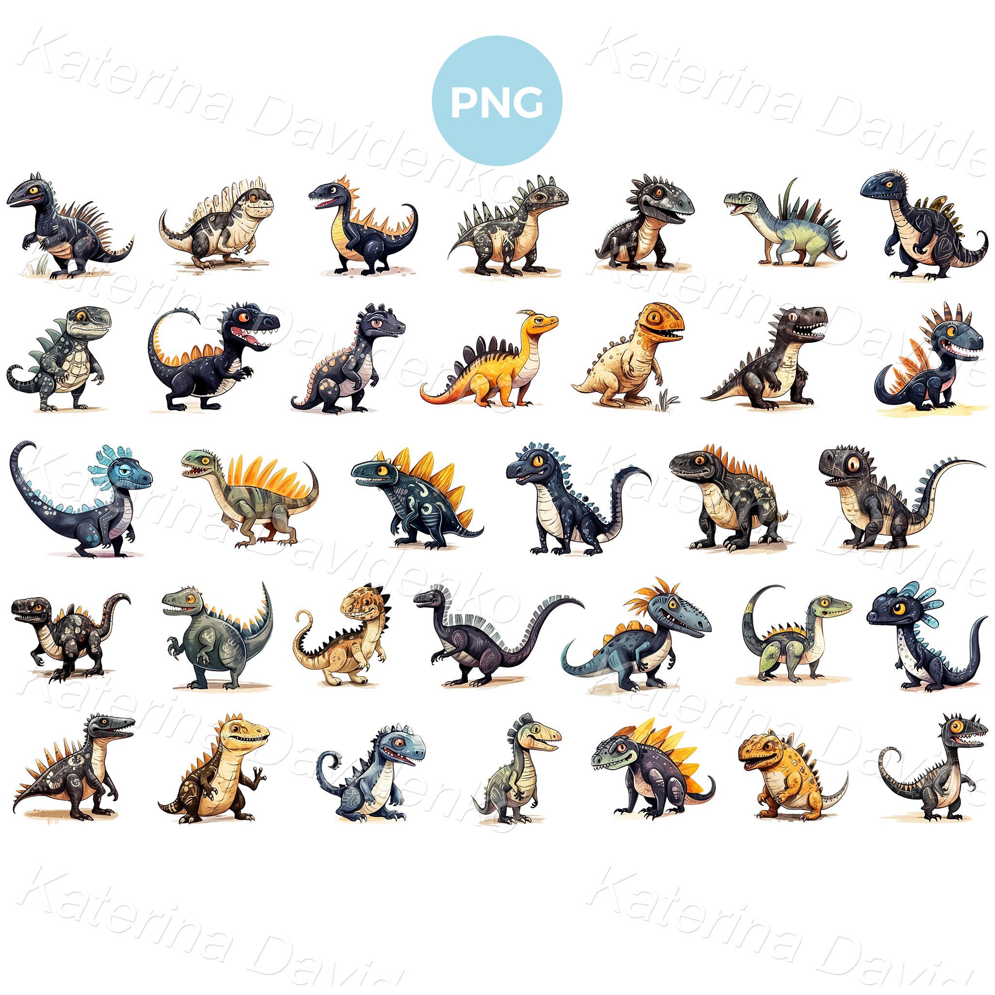 Cartoon Collection Dinosaurs PNG Clipart Watercolor Dino Isolated ...