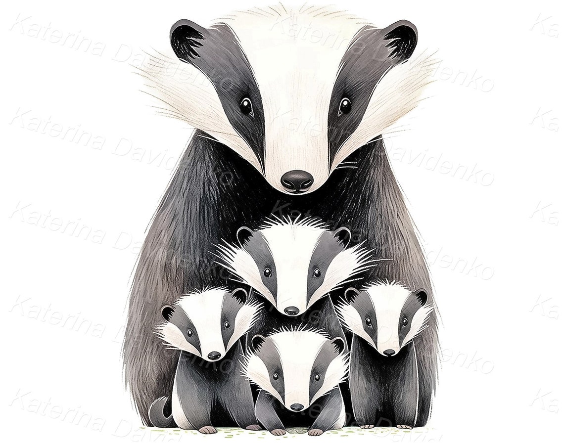 Funny Cartoon Badgers, Wild Animals PNG Clipart. Printable Stickers ...