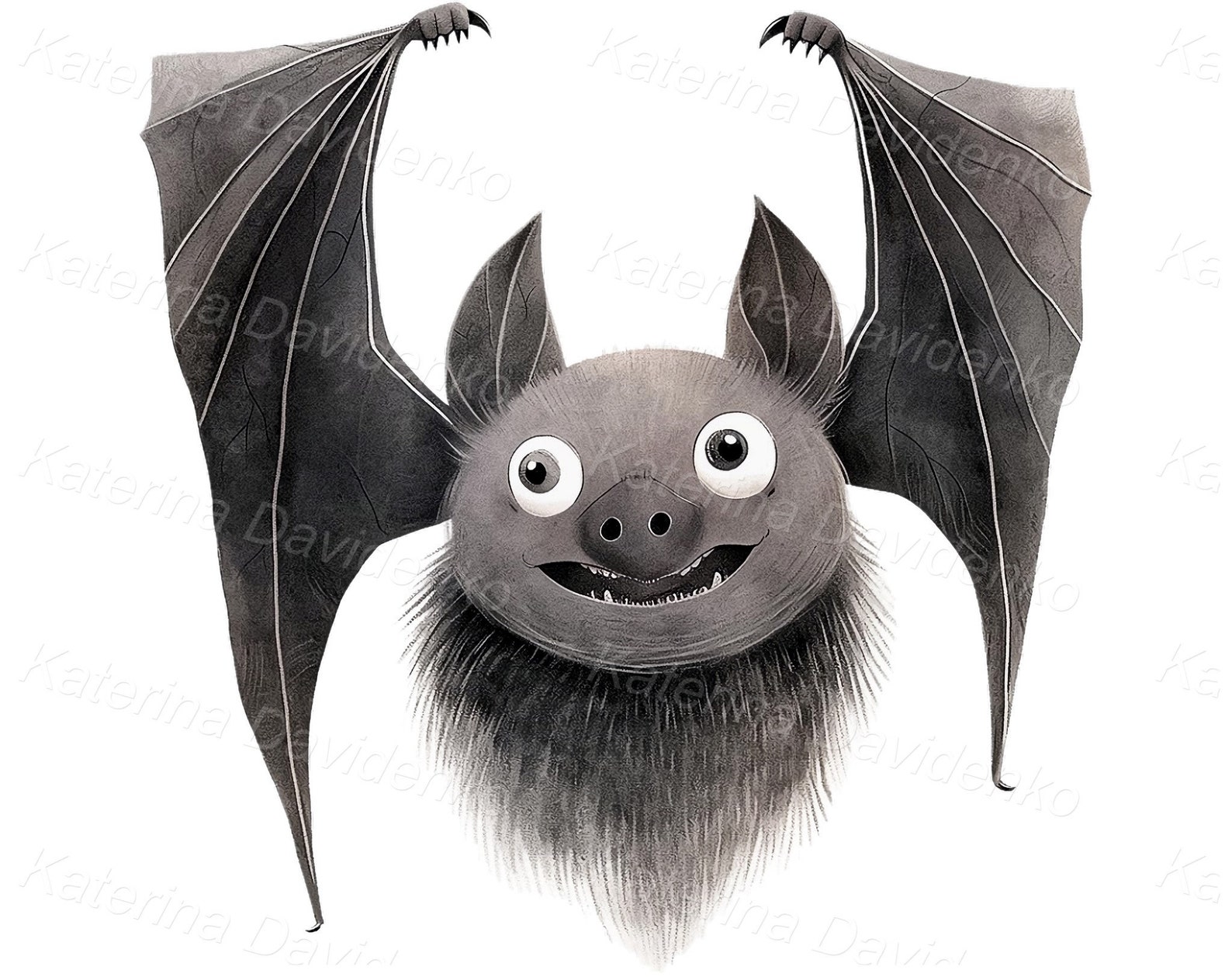 Watercolor PNG Clipart Set of Cute Cartoon Flying Bat. Funny Bat ...