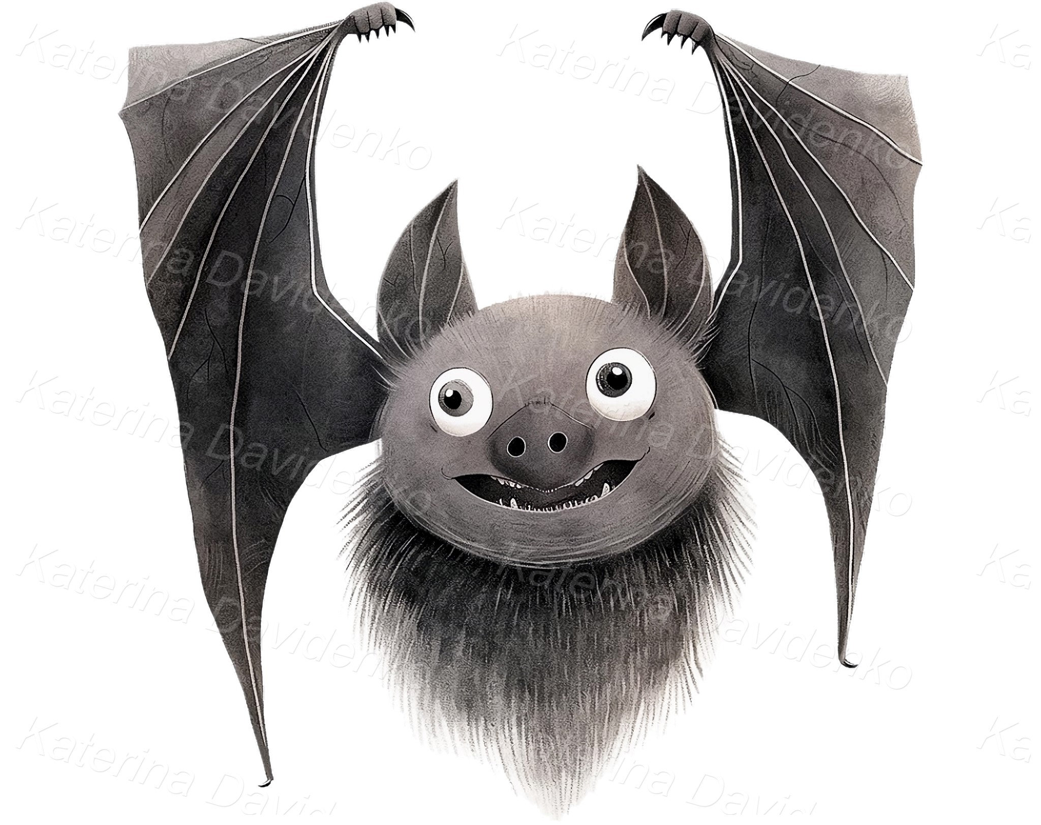 Watercolor PNG Clipart Set of Cute Cartoon Flying Bat. Funny Bat ...