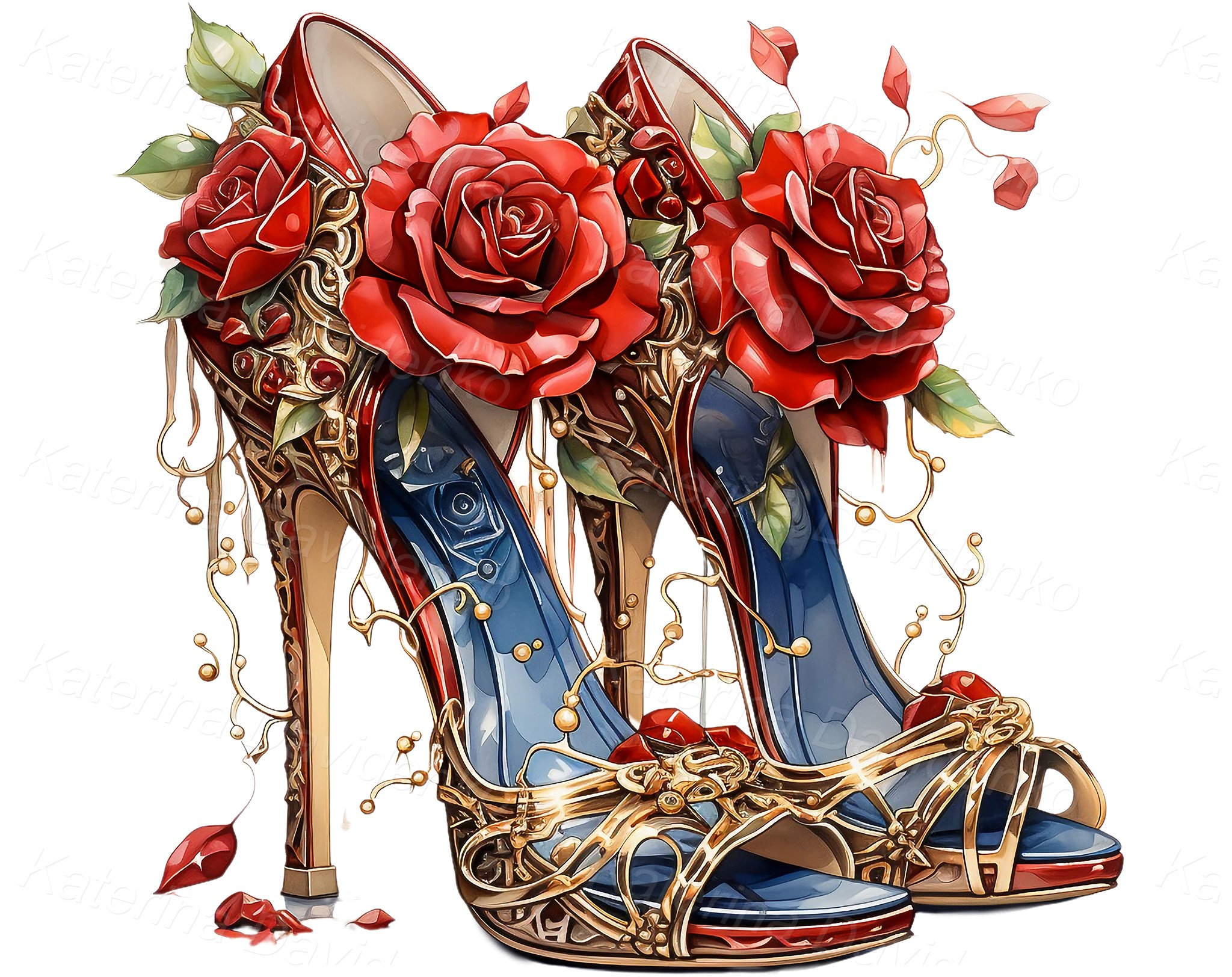 Set of High Heel Shoes With Flowers. Watercolor Women Shoes PNG Clipart ...