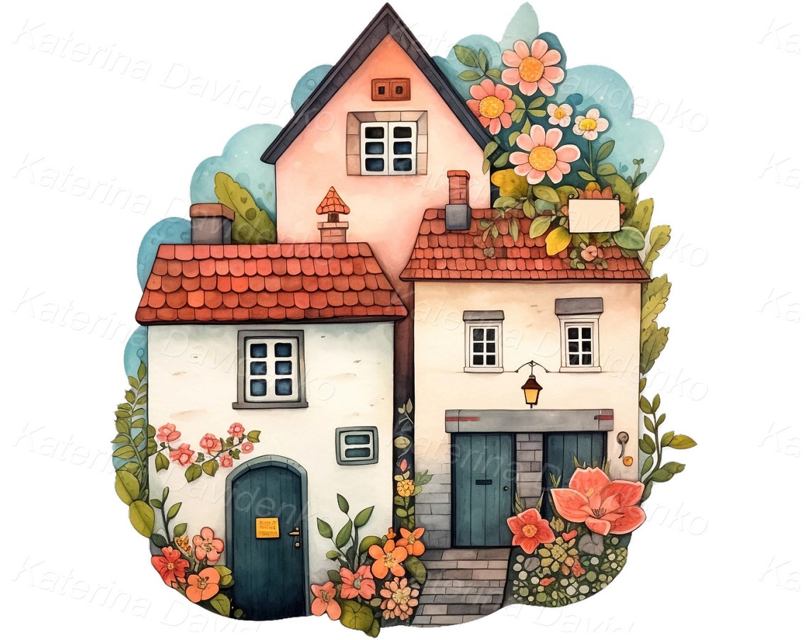 Watercolor House PNG Clipart Set, Cute Mediterranean Villas, Cartoon ...