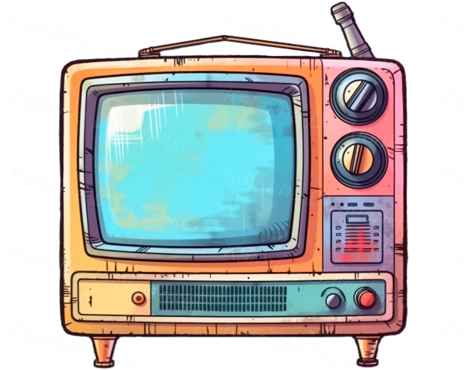 Cartoon Set of Retro Tv Icons, Vintage TV Stickers, Television PNG ...