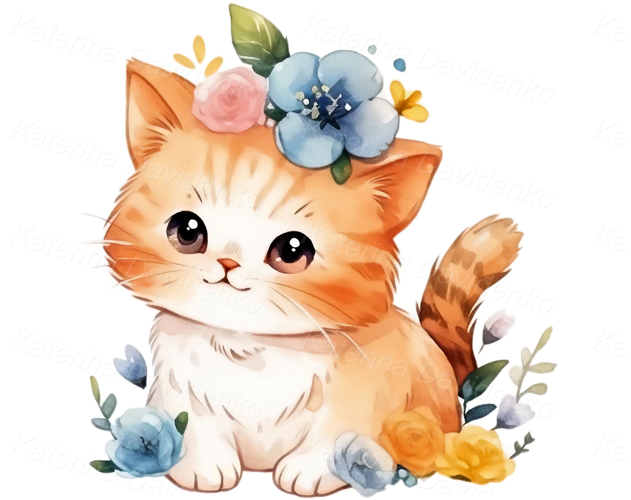Watercolor Cute Cats Clipart Collection of Kittens With - Etsy