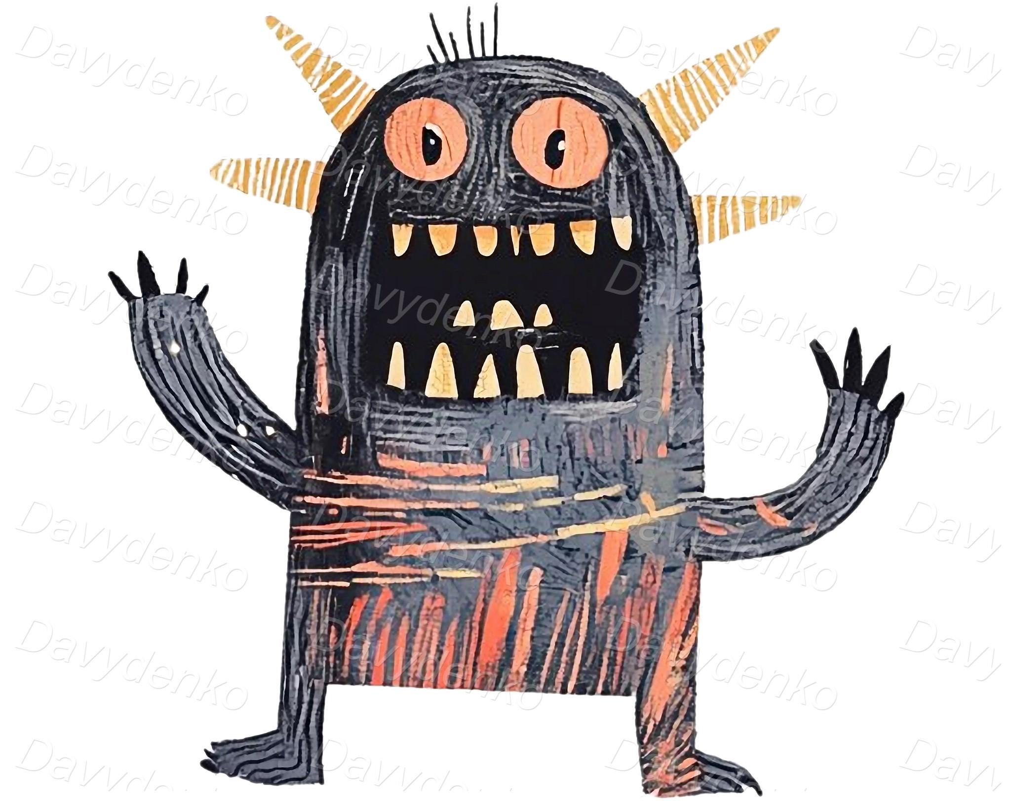 Set of Cartoon Monsters Clipart, Watercolor Monsters PNG Sticker Set ...