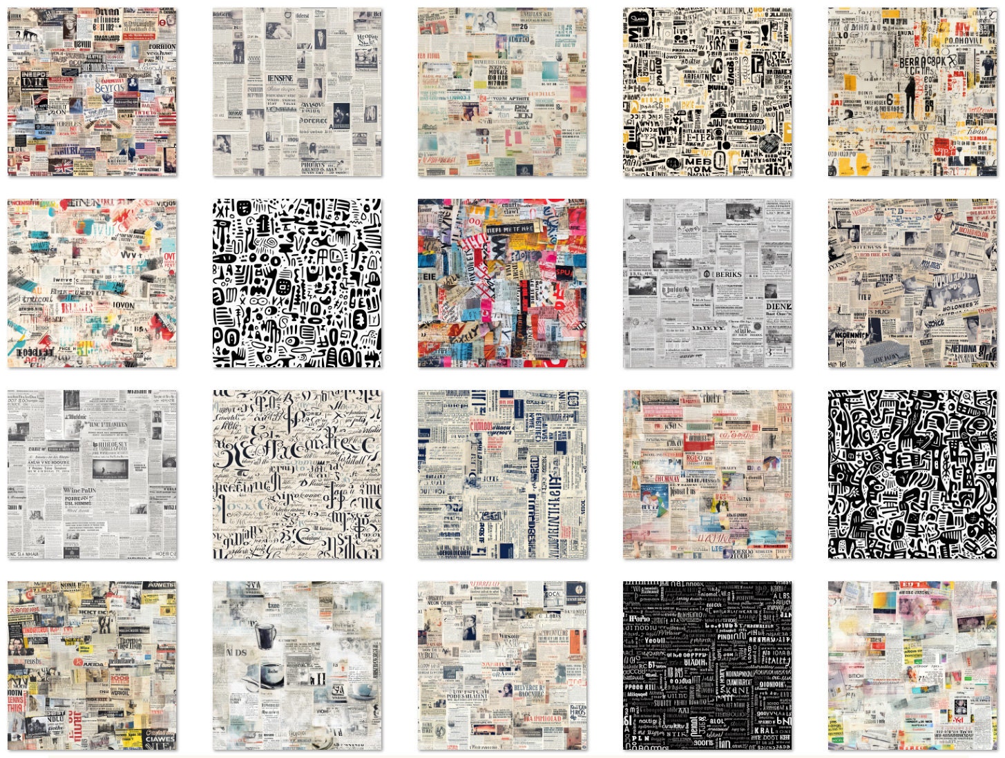 Seamless Patterns With Collages of Newspapers or Magazine. Calligraphic ...