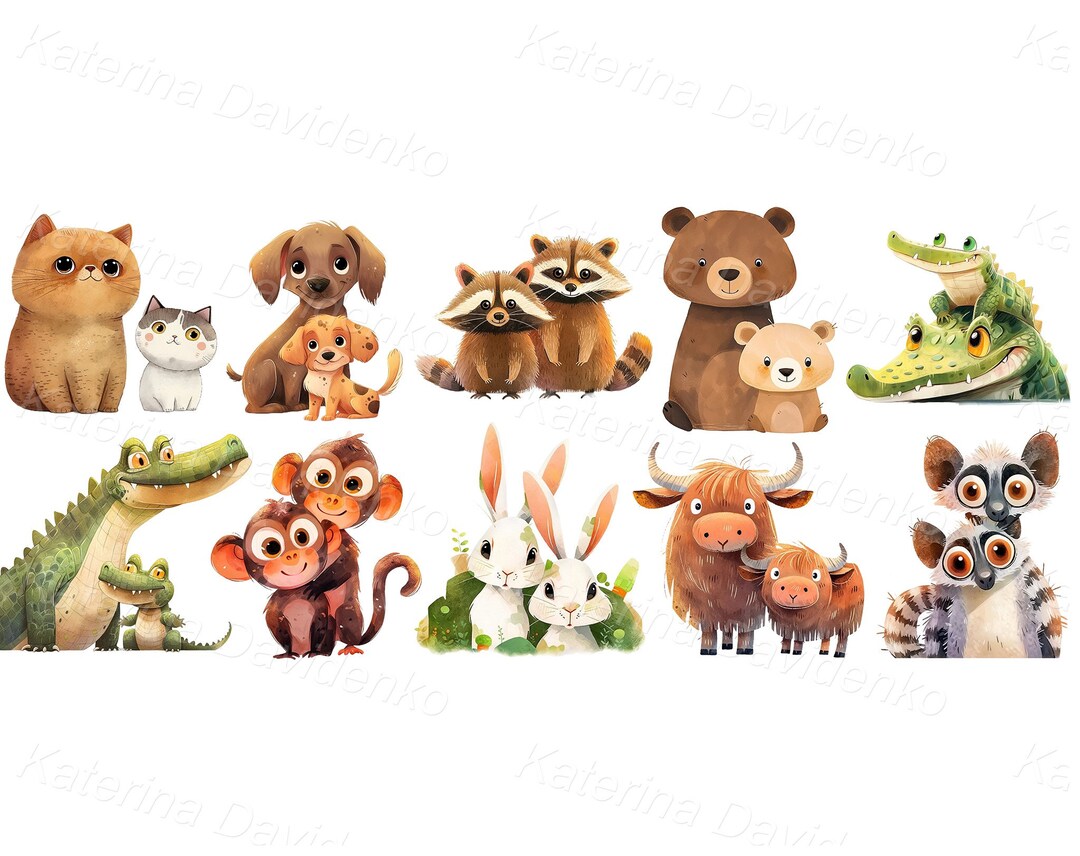 Collection of Cute Cartoon Animals PNG Clipart. Funny Pets, Wild and ...