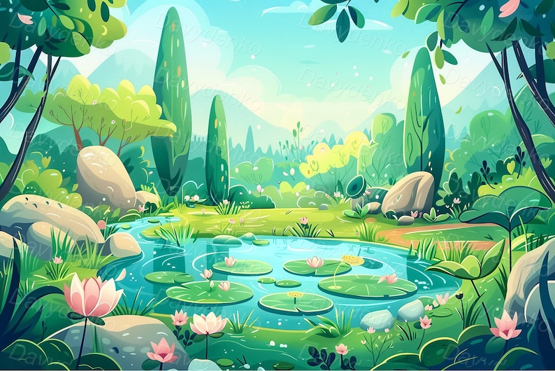 Set of Cartoon Background for Product Previews. Cartoon Landscapes for ...