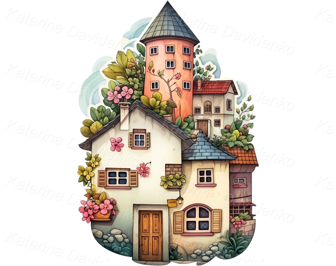 Watercolor House PNG Clipart Set, Cute Mediterranean Villas, Cartoon ...