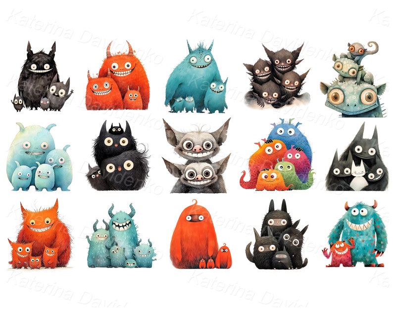 Cute Cartoon Monsters PNG Clipart Set. Printable Monster Sticker ...