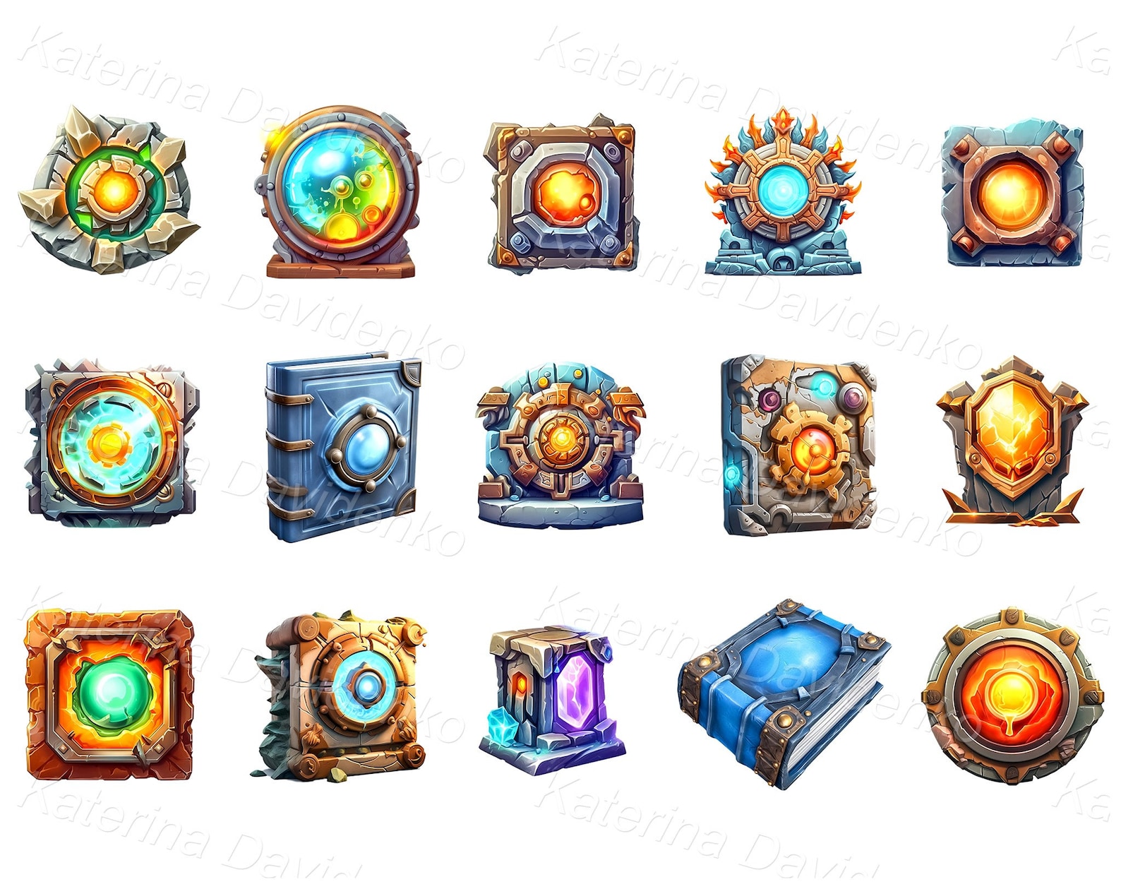 Set of Cartoon Magical Artifact Icons for Computer Games, Relics ...