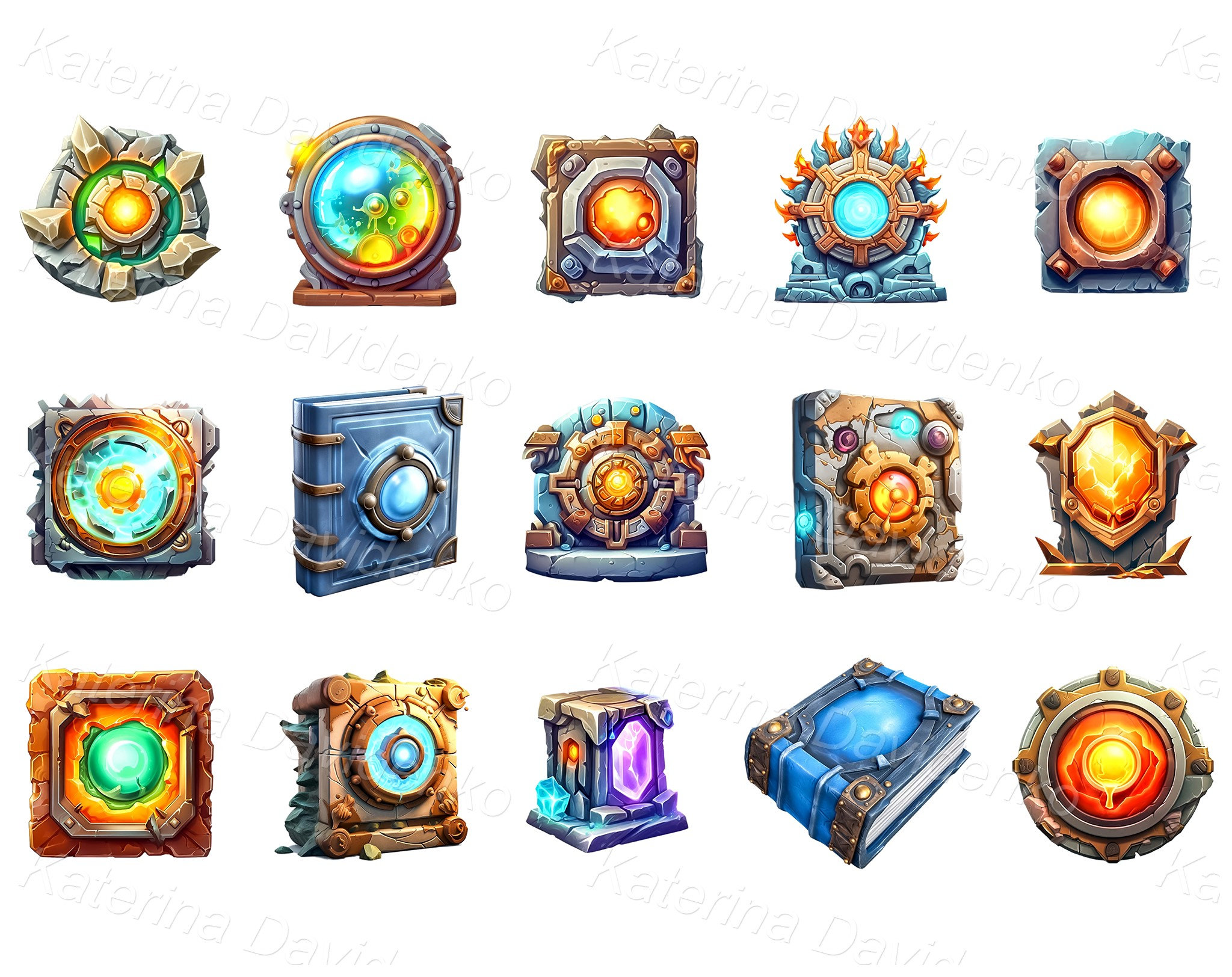 Set of Cartoon Magical Artifact Icons for Computer Games, Relics ...