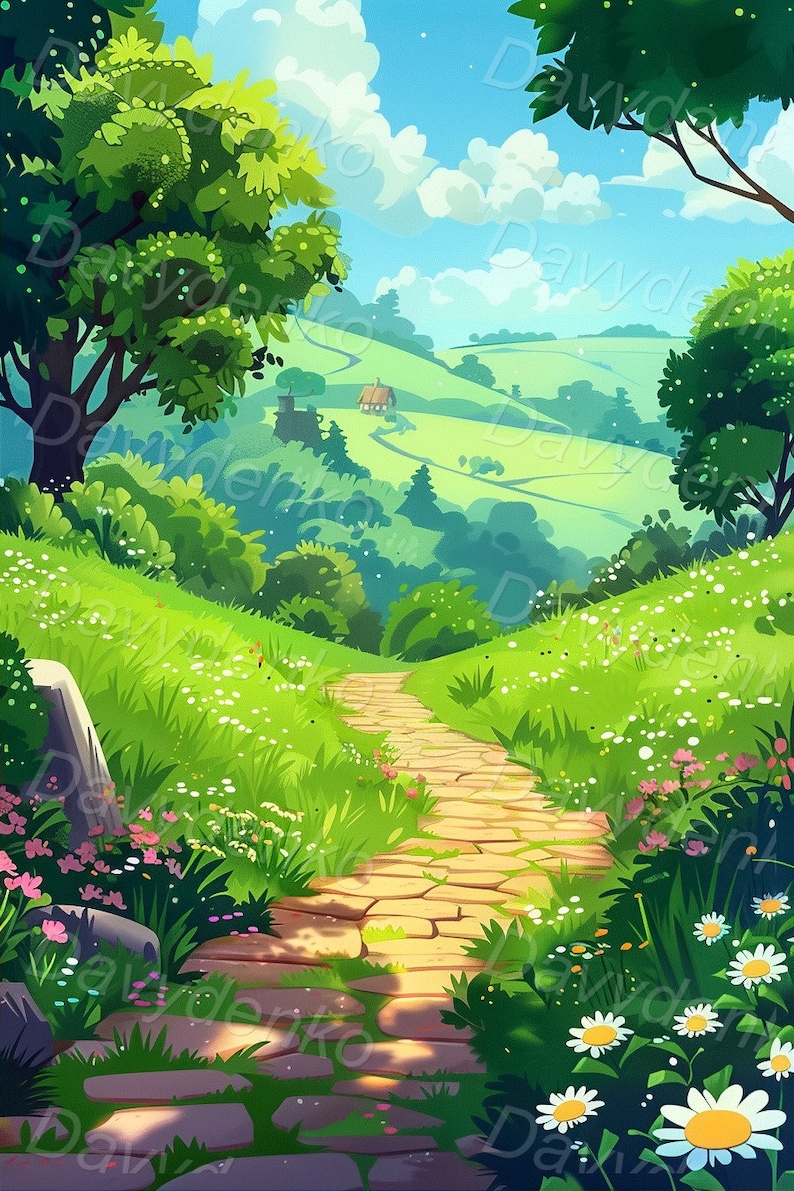 Set of Cartoon Vertical Landscapes Green Sceneries Nature Backgrounds ...