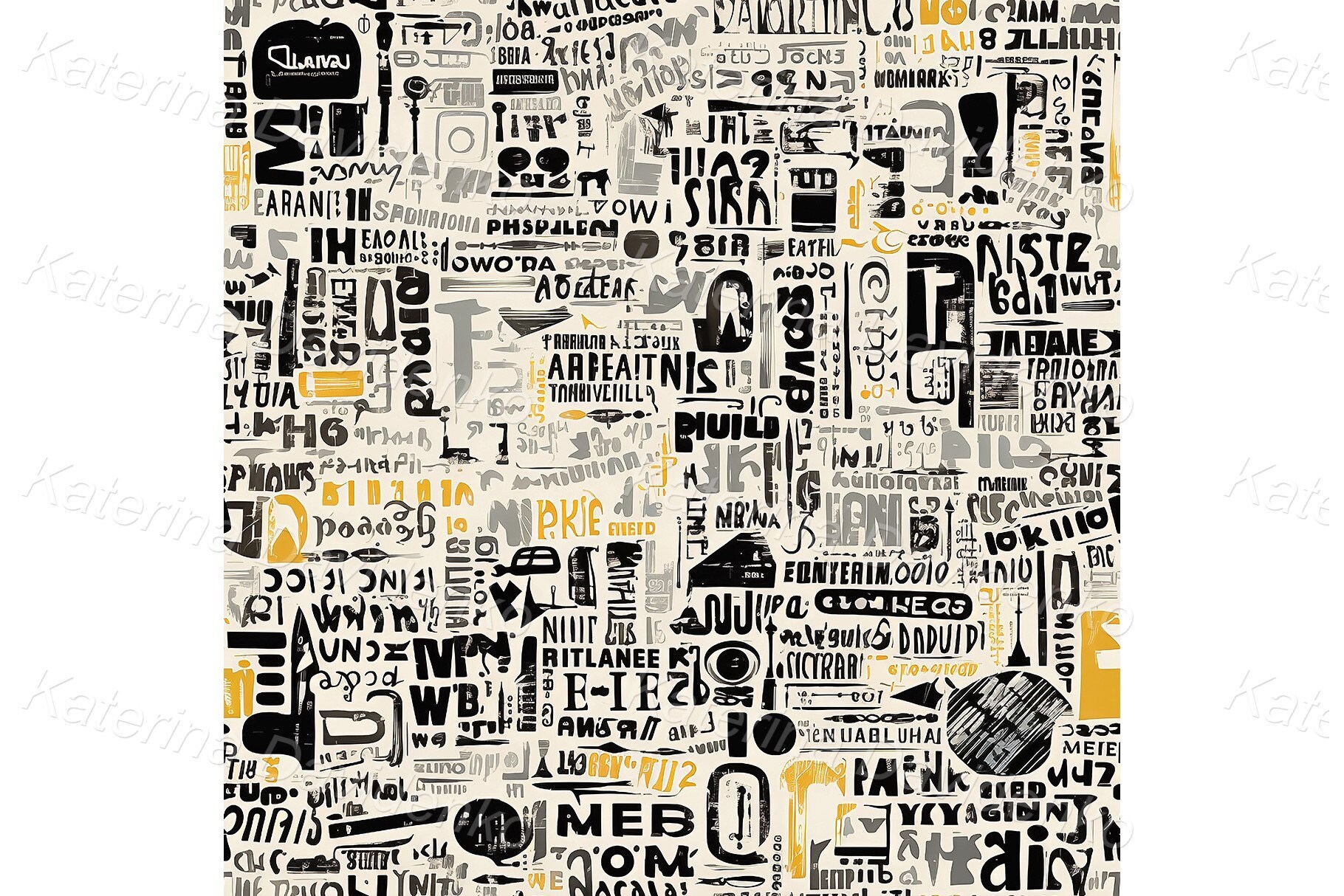 Seamless Patterns With Collages of Newspapers or Magazine. Calligraphic ...