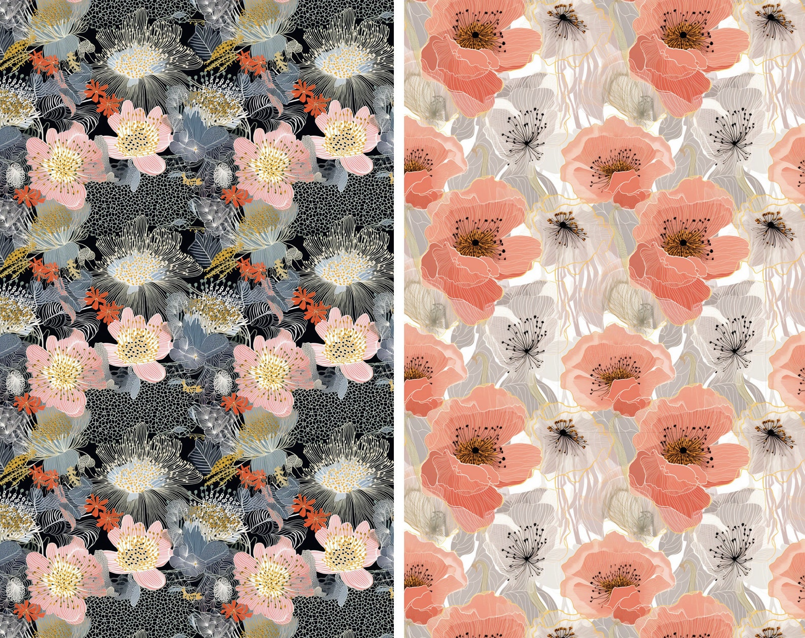 Moire Floral Seamless Patterns, Intricate Designs for Fabric, Textile ...