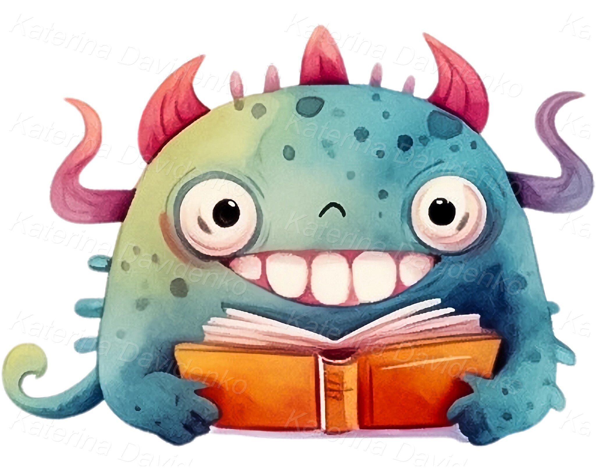 Set of Cute Cartoon Monsters With Books PNG Clipart. Happy Monsters ...