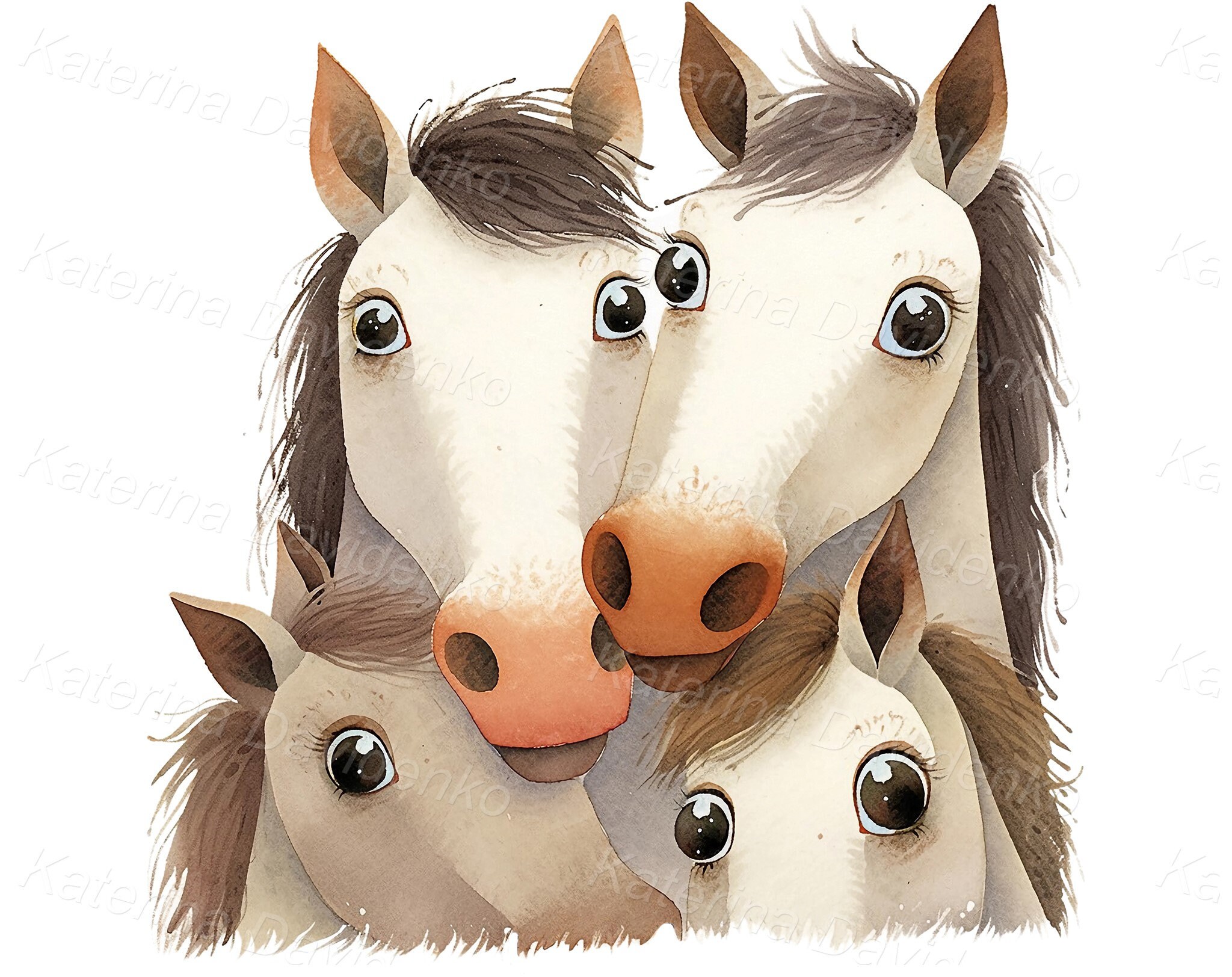 Cute Cartoon Horses PNG Clipart. Printable Animals Stickers, Portrait ...