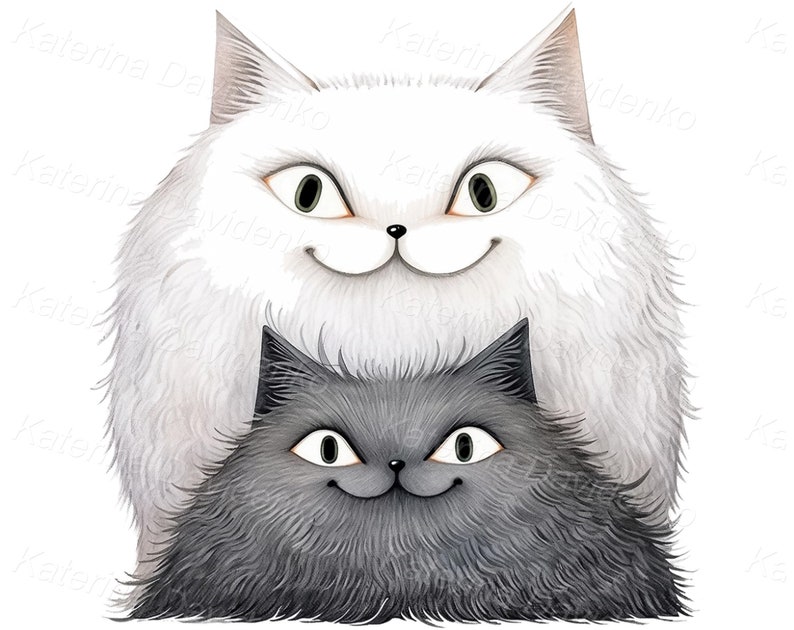 Watercolor PNG Clipart Set of Cute Cartoon Cats. Funny Kitten - Etsy Canada