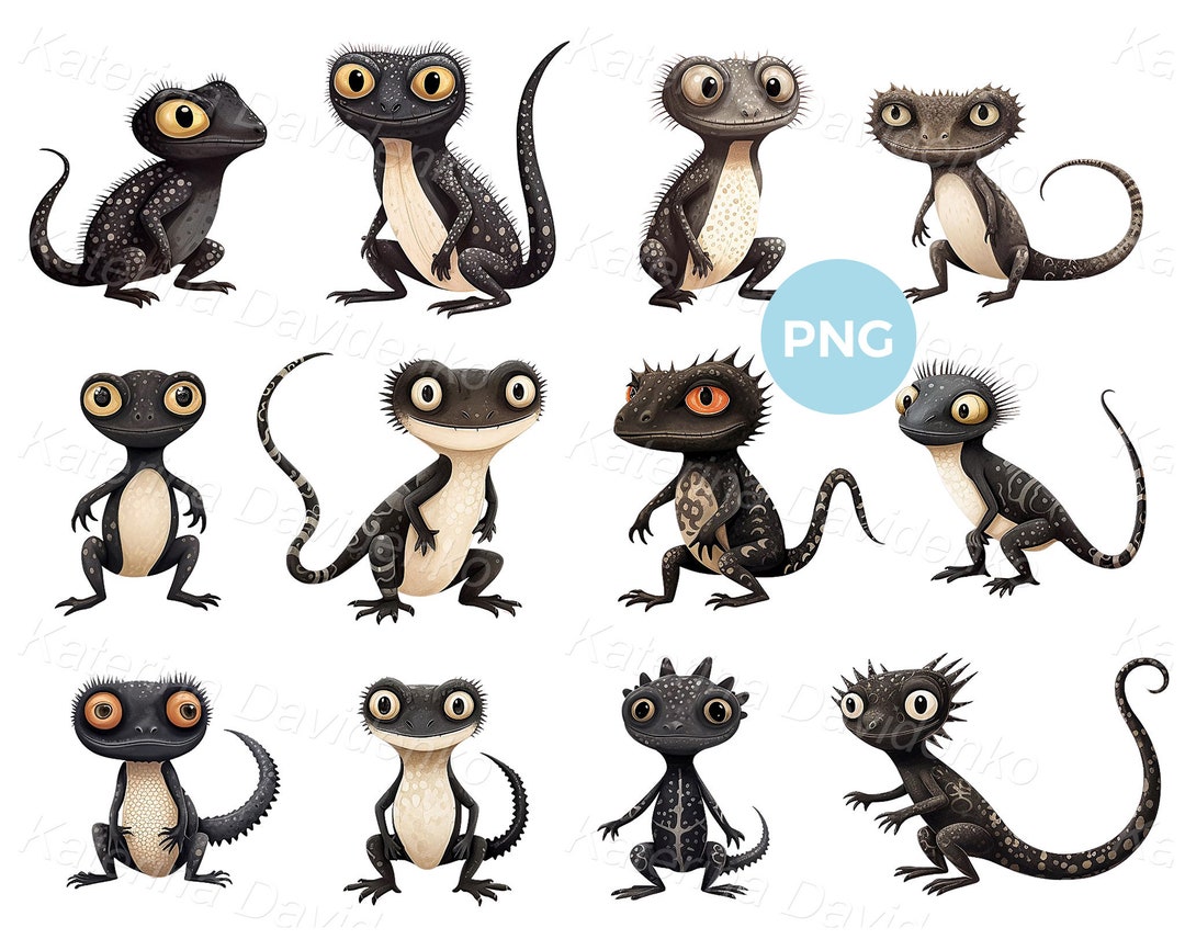 Printable Stickers Set of Cute Cartoon Geckos PNG Clipart. Funny Little Lizards, Transparent ...
