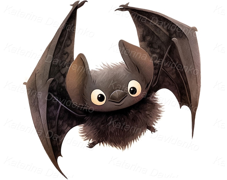 Watercolor PNG Clipart Set of Cute Cartoon Flying Bat. Funny Bat ...