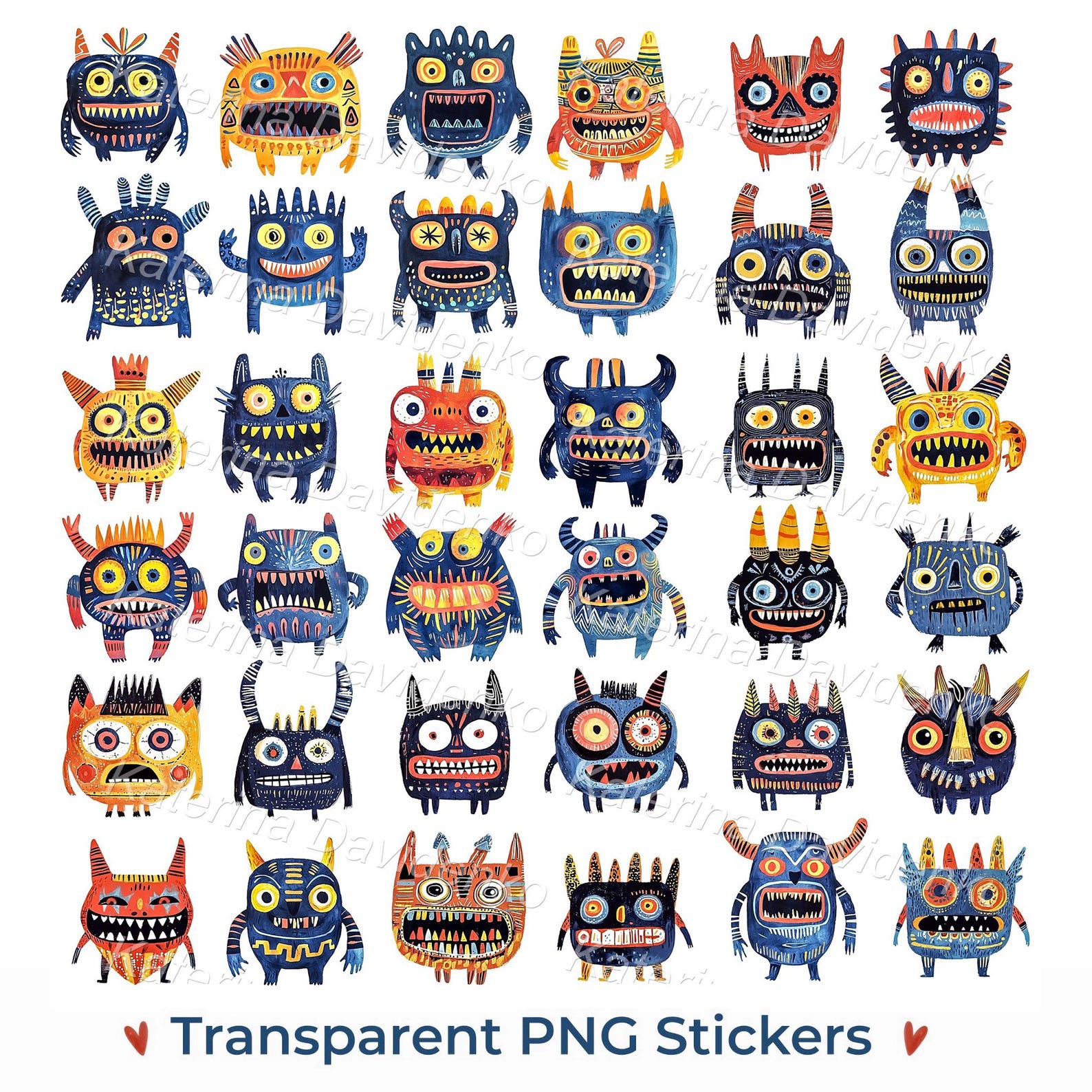 Cute Cartoon Monsters Clipart Set, Isolated Characters, Printable ...