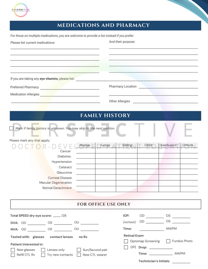 Comprehensive Intake Form for Optometrists - Etsy