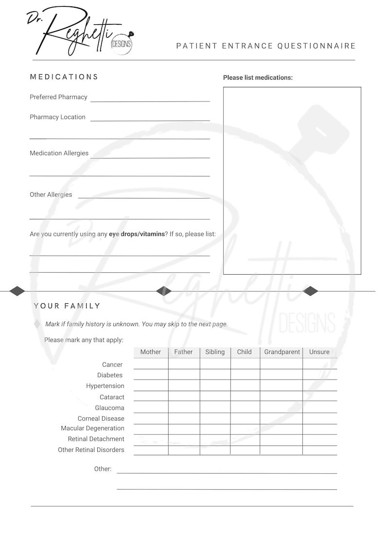 Modern Patient Health Questionnaire for Optometrists - Etsy