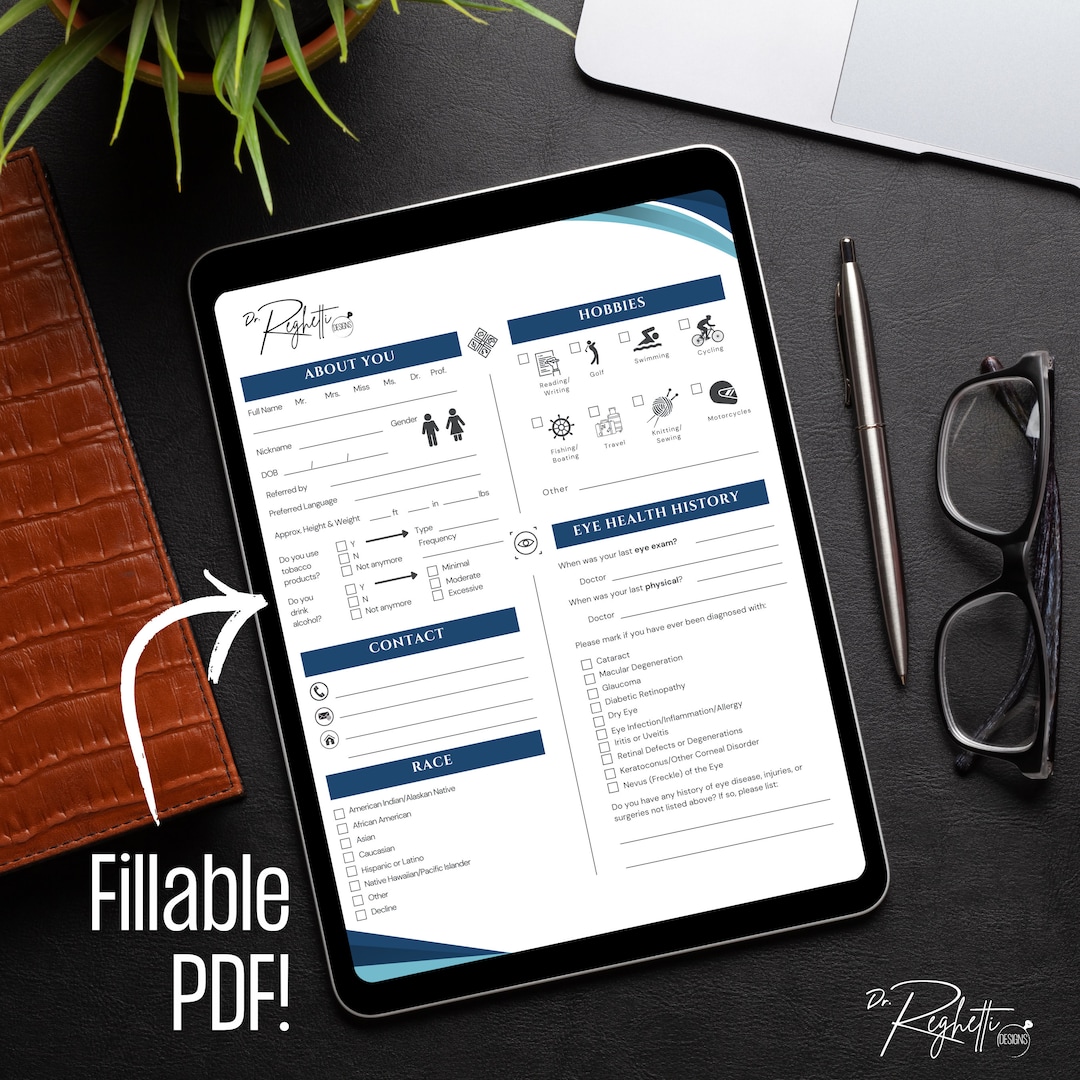 Fillable PDF Version of Comprehensive Intake Form for Optometrists - Etsy