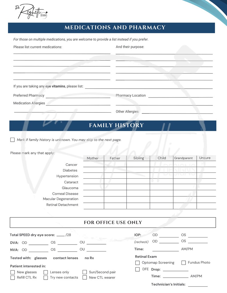 Comprehensive Intake Form for Optometrists - Etsy
