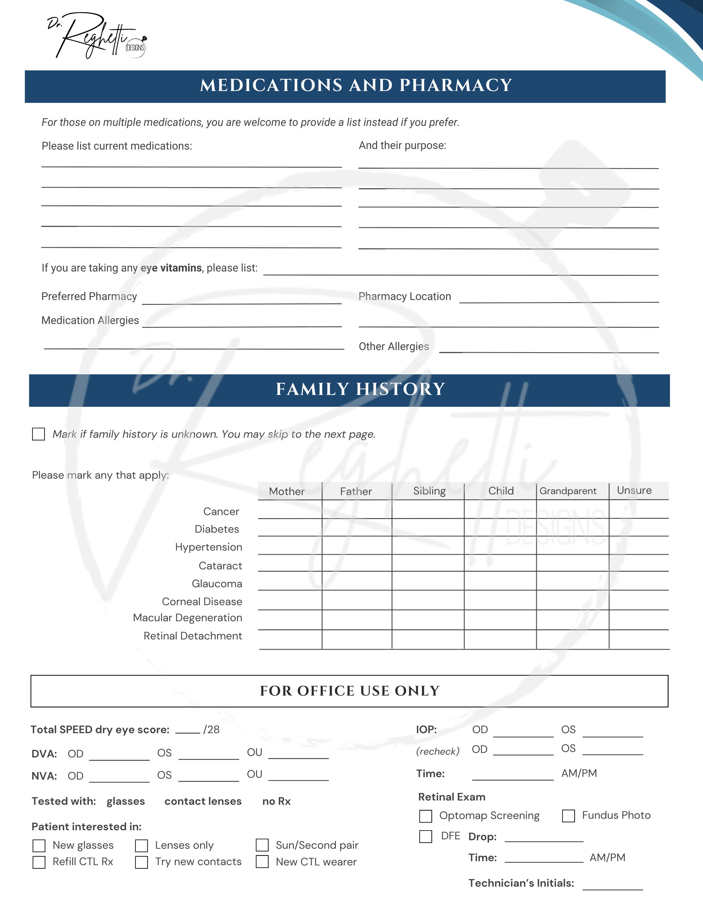 Fillable PDF Version of Comprehensive Intake Form for Optometrists - Etsy