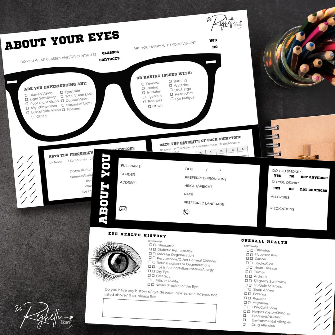 Condensed Modern Intake Form for Optometrists - Etsy