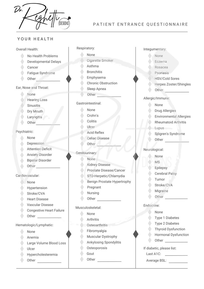 Modern Patient Health Questionnaire for Optometrists - Etsy